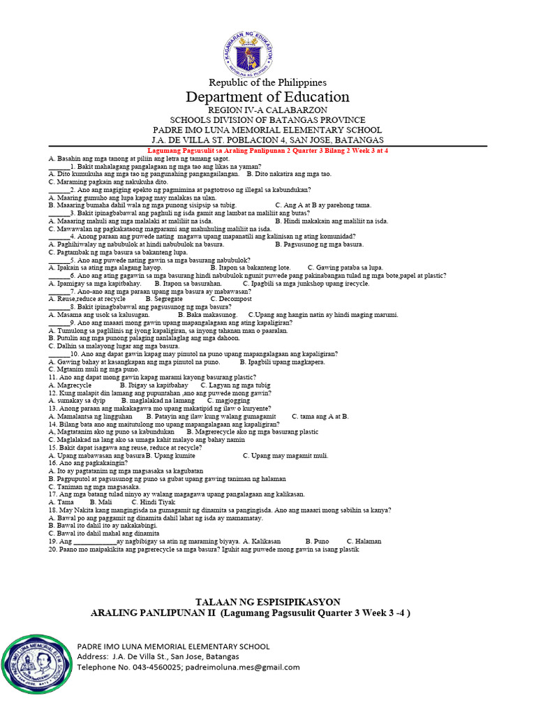 Lagumang-Pagsusulit-sa-AP-Quarter-3-week-3-4 | PDF