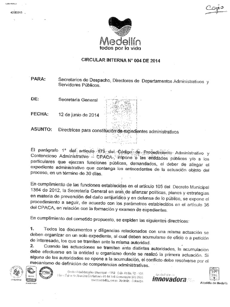 Circular Interna #004 de 2014 | PDF