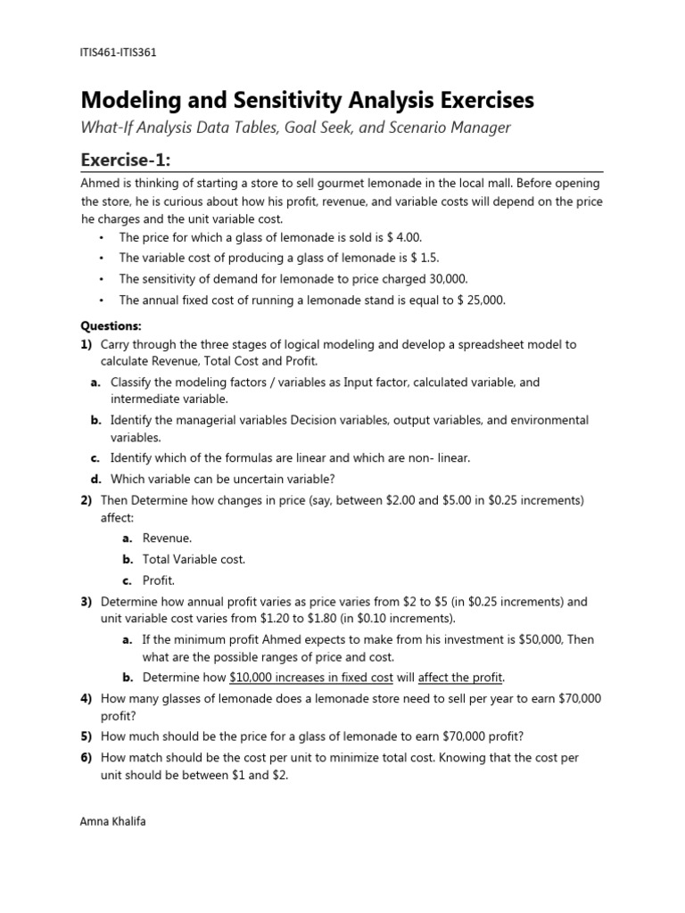 Modeling & Sensitivity Analysis-Exercises | PDF | Profit (Economics ...