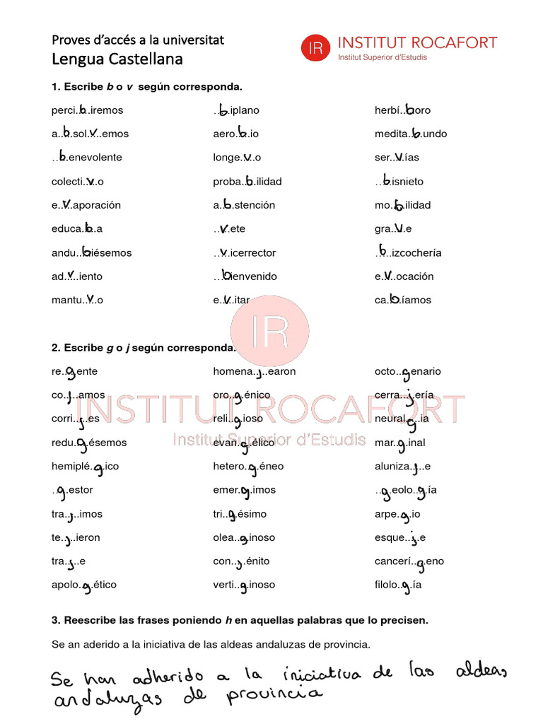 Ejercicios B, V G, J y H | PDF | Artes del Lenguaje y Comunicación ...