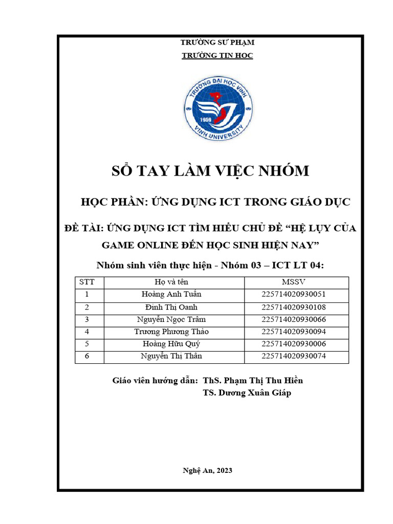 SỔ TAY LÀM VIỆC NHÓM 03 - ICT LT 04 | PDF