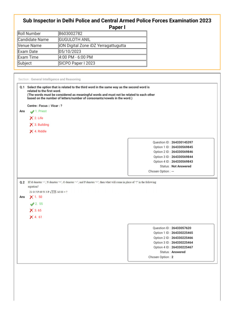 Delhi SI Exam Paper I Overview 2023 | PDF | Question | Linguistics