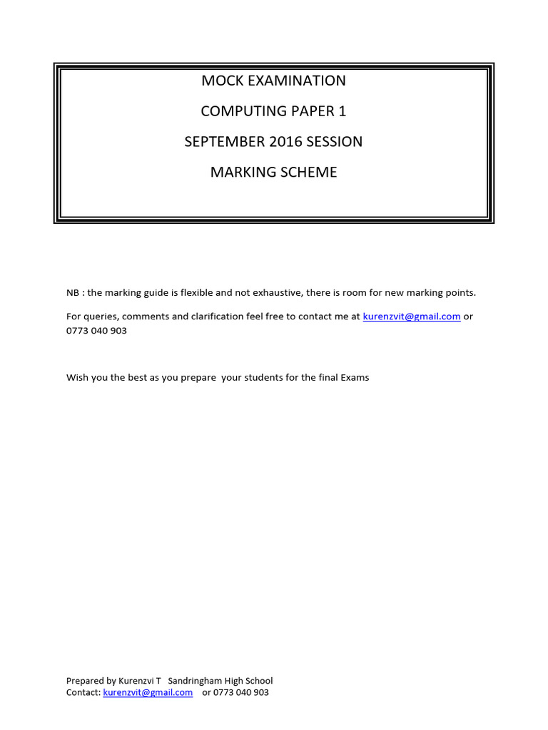 MOCK EXAMINATION-marking Scheme | PDF | Computer File | Optical ...