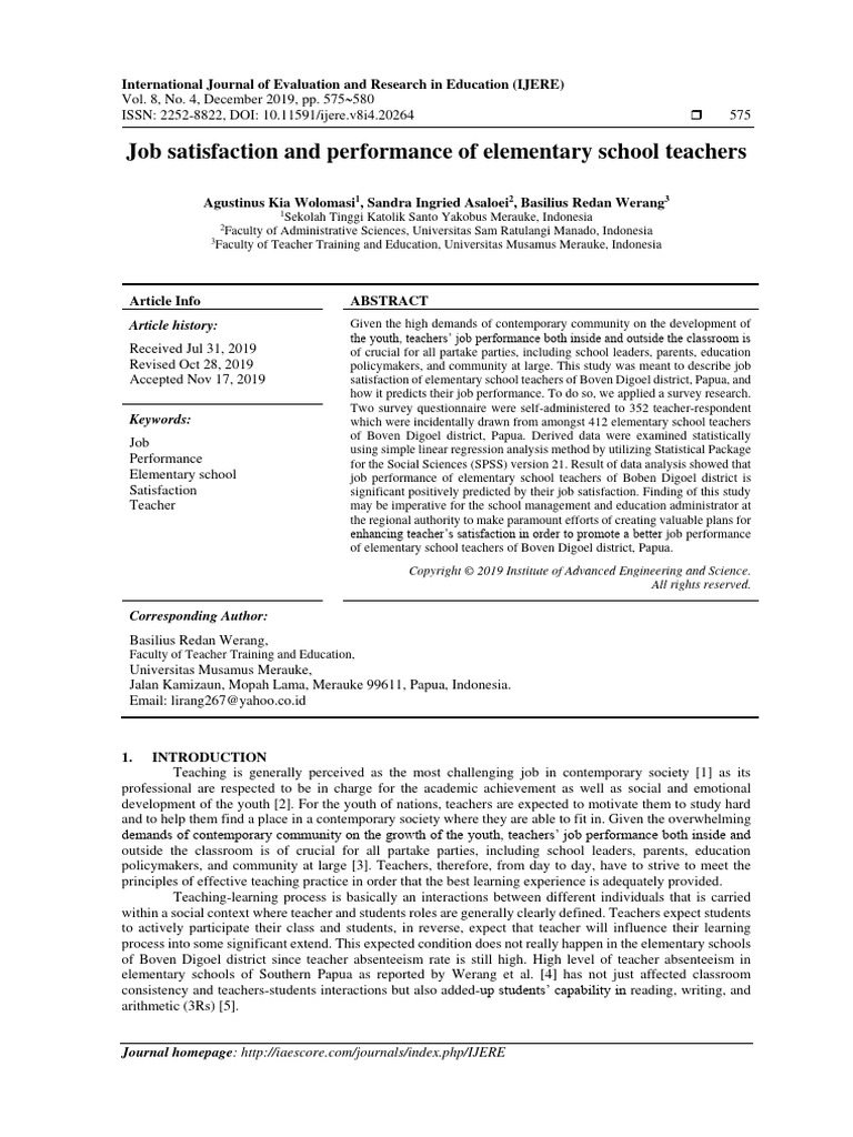 Ijere 1 - Satisfaction & Performance | PDF | Teachers | Job Satisfaction