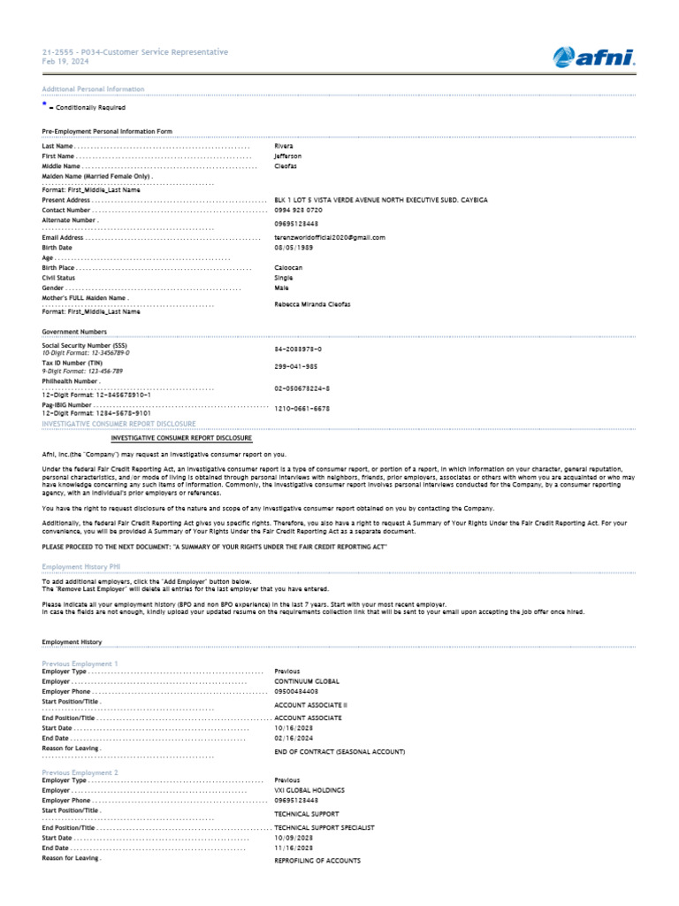 Background Form | PDF
