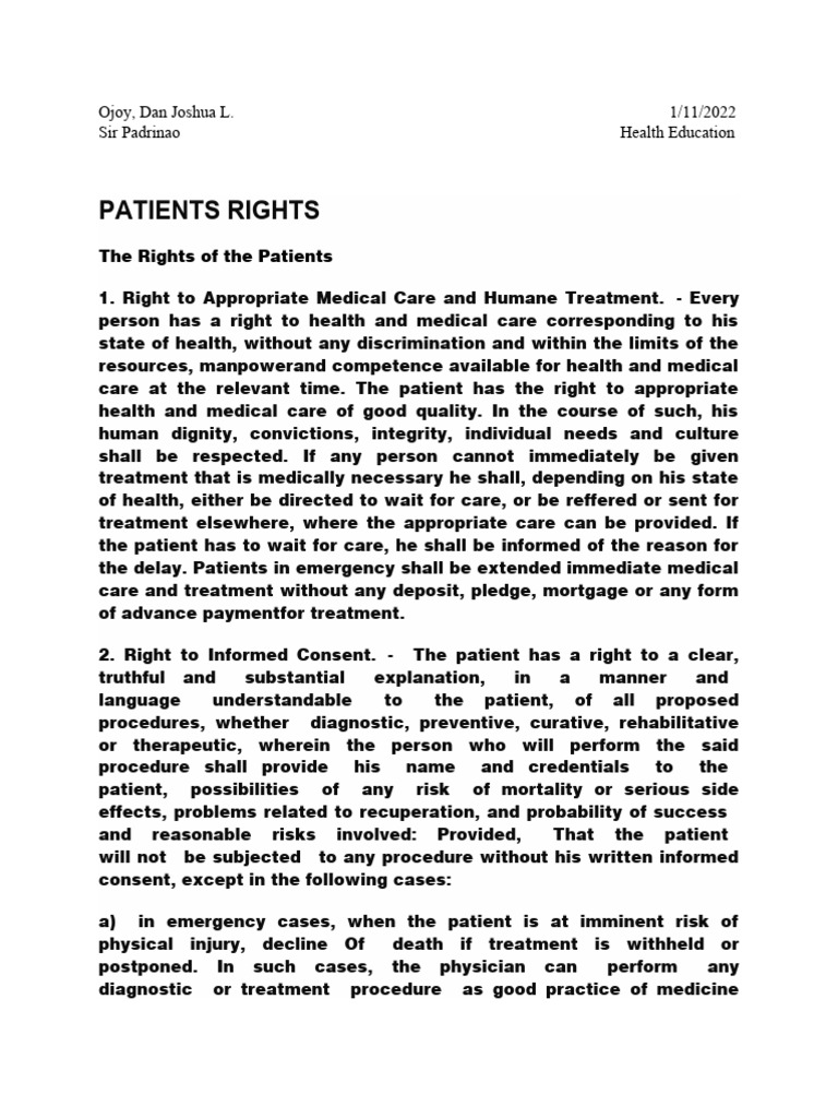 Patient's Rights | Download Free PDF | Informed Consent | Health Care