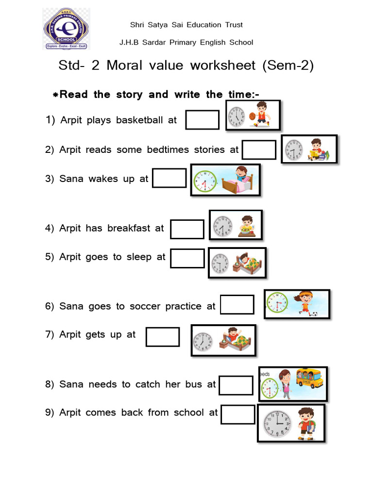Std-2 Moral Value Worksheet (Sem-2) | PDF