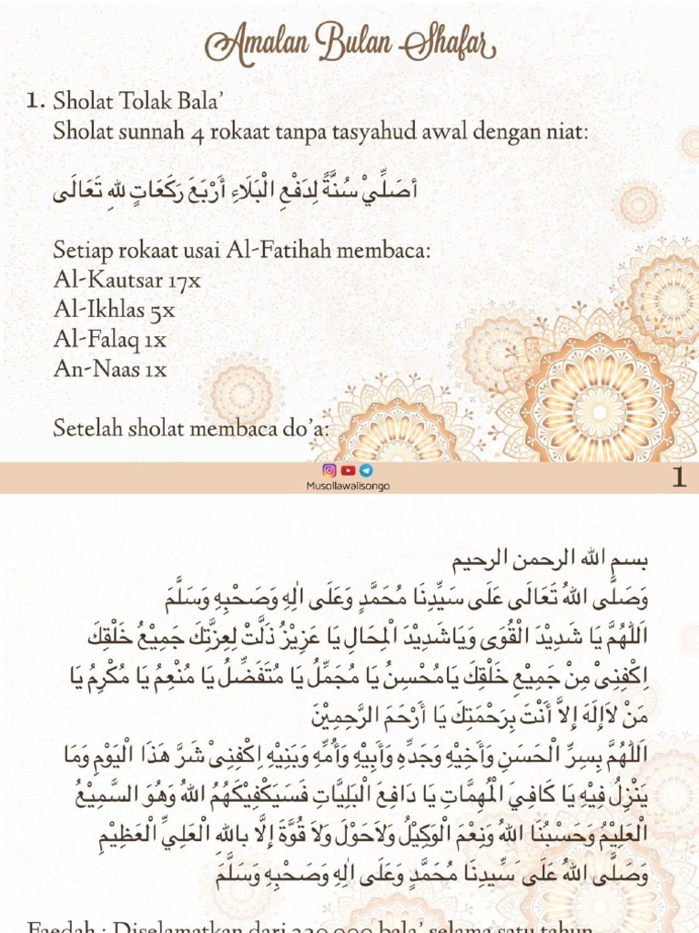 Amalan Bulan Shafar (Habib Abdurrahman Bin Abdullah Bilfaqih) | PDF