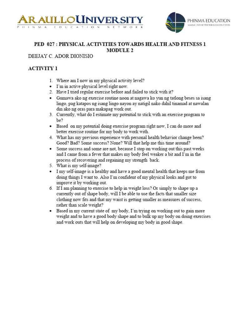 Ped 027: Physical Activities Towards Health and Fitness 1 Module 2 ...