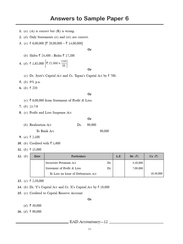 Cbse cl12 Ead Accountancy Answers To Sample Paper 6 | PDF | Expense ...