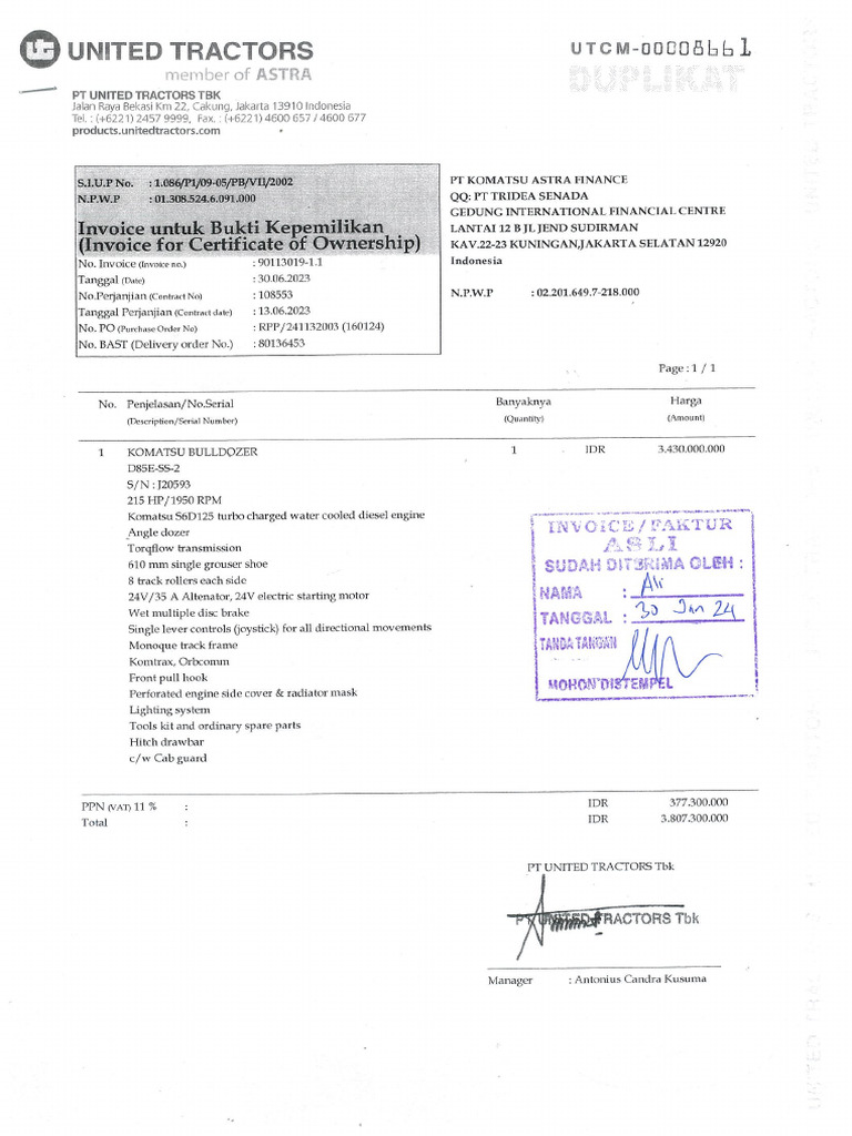 Tanda Terima Invoice Unit | PDF