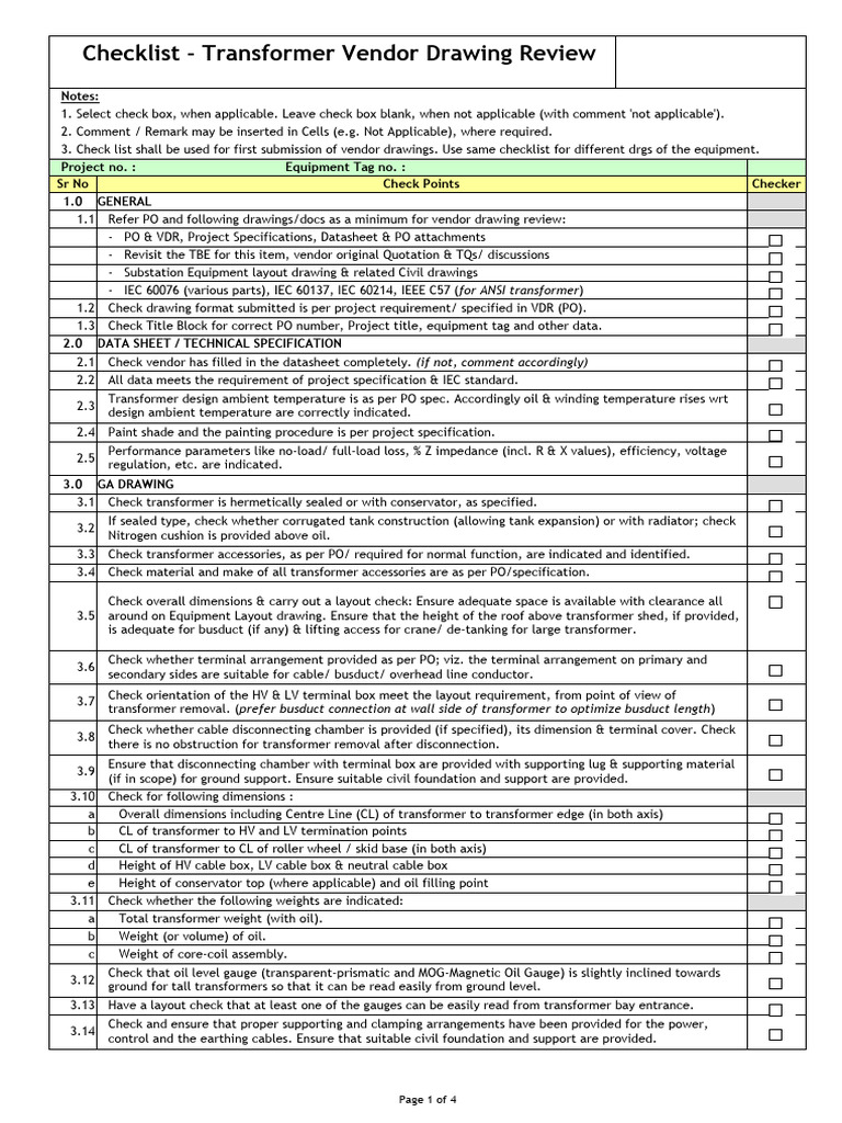 Transformer GA Drawing Check List | PDF | Transformer | Electric Power