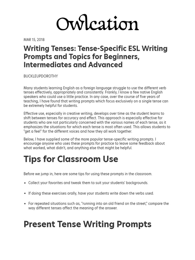 Writing Tenses_ Tense-Specific ESL Writing Prompts and Topics for ...