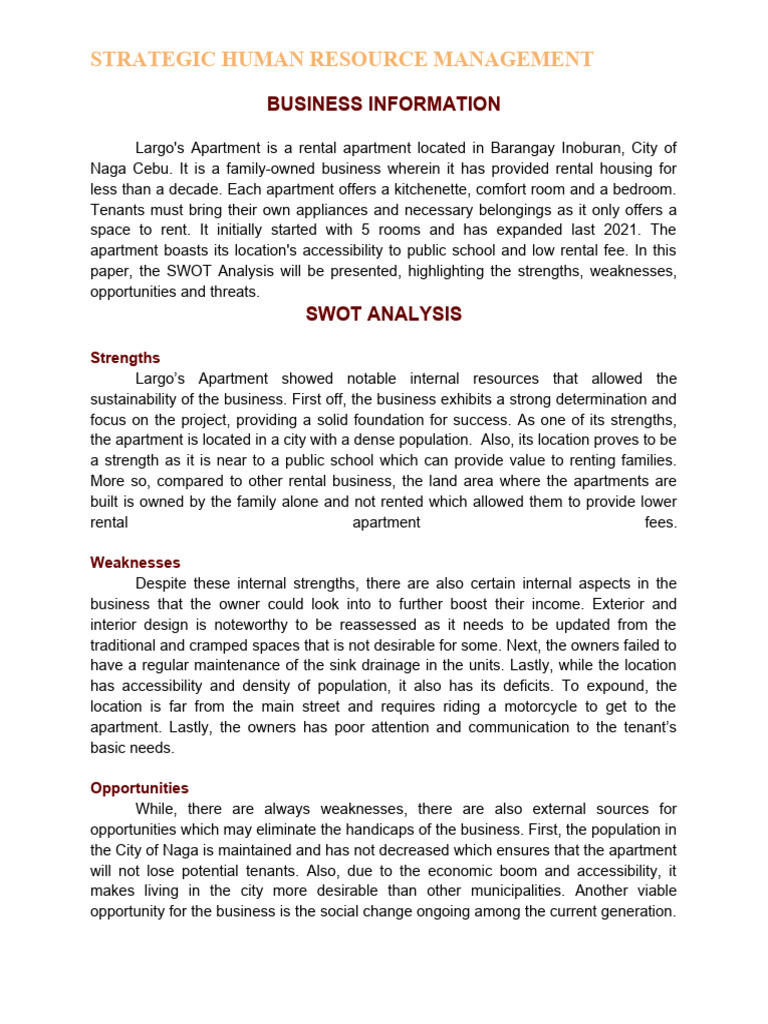 SWOT Analysis | Download Free PDF | Apartment | Swot Analysis