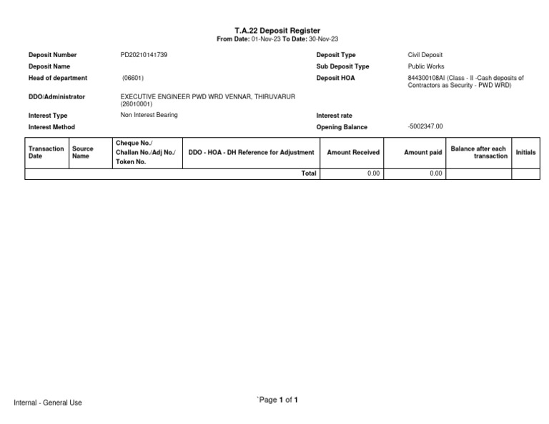 TA 22 Deposit Register 181223 | PDF | Finance & Money Management