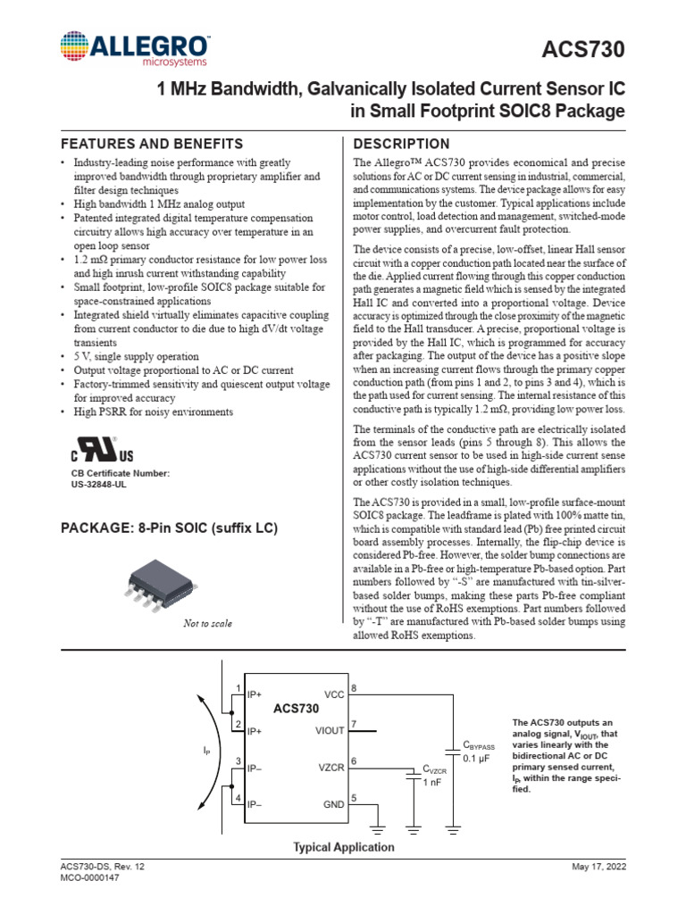 ACS730 Datasheet | PDF | Materials Science | Electrical Engineering