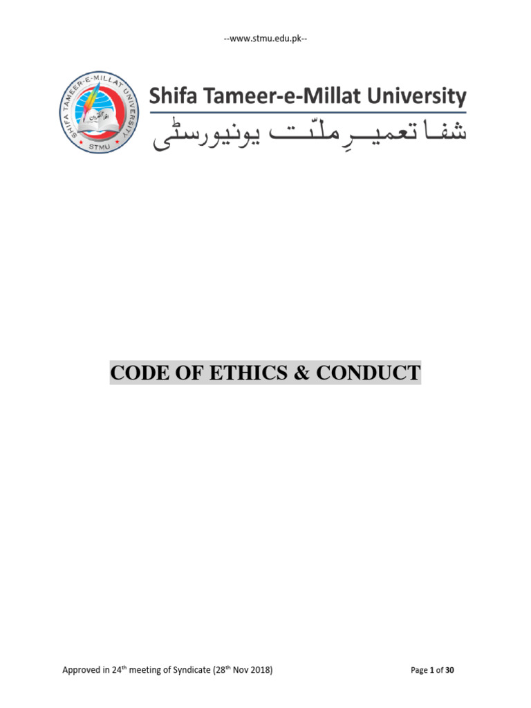 STMU Code of Ethics | PDF | Sexual Harassment | Integrity