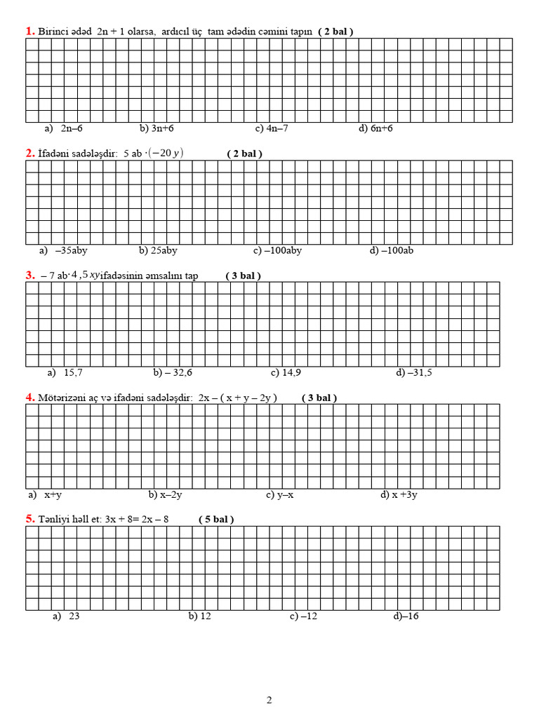 6 Sinif, Riyaziyyat, KSQ-4 (B Variant) | PDF
