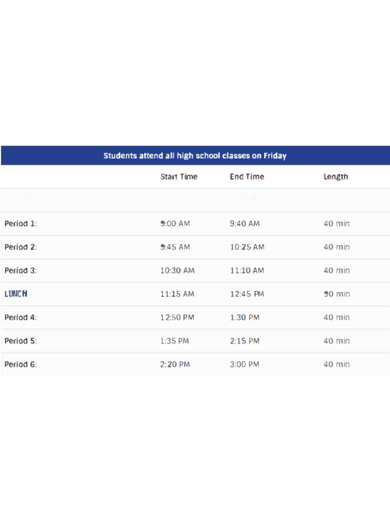 Friday Extended Lunch Schedule | PDF