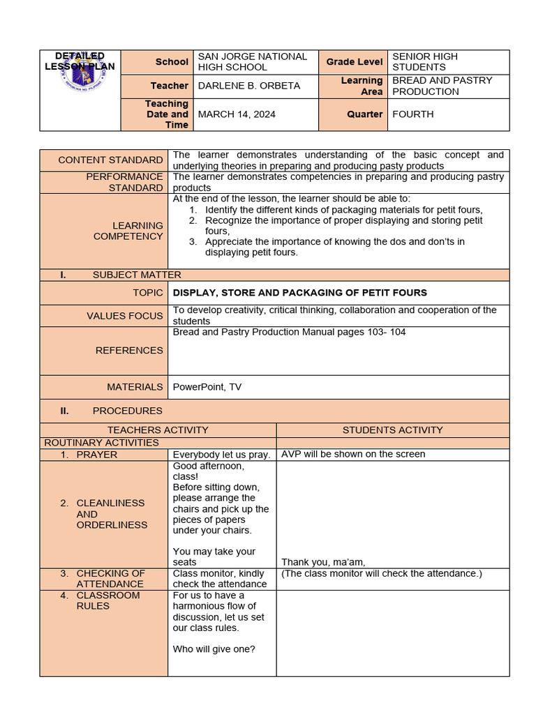 Petit Fours Packaging Lesson Plan | PDF | Language Arts & Discipline ...