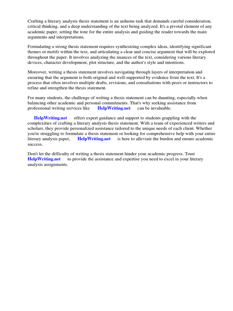 Literary Analysis Thesis Statement Template | PDF | Essays | Thesis