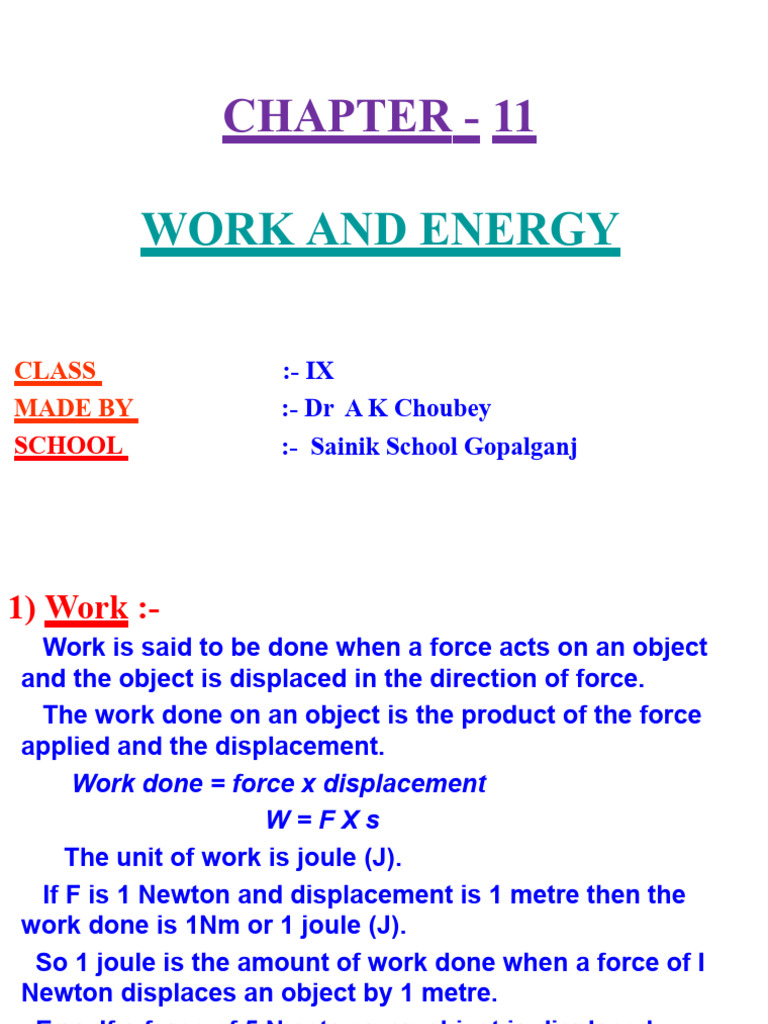 Class 9 Work Energy | PDF