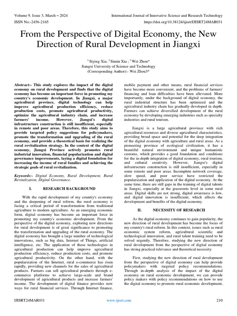 From The Perspective of Digital Economy, The New Direction of Rural ...