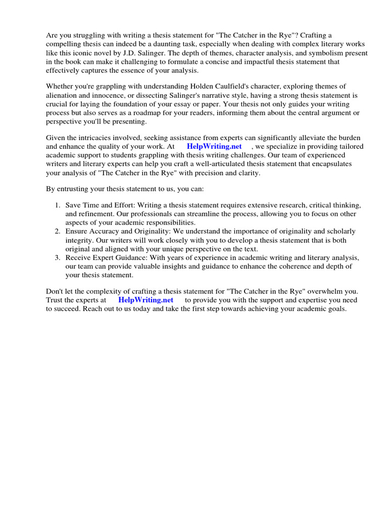 Crafting Thesis for Catcher in the Rye | PDF