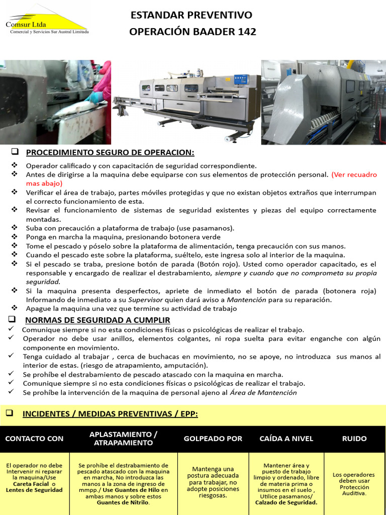 Estandar Preventivo Operacion Maquina Baader 142 | PDF