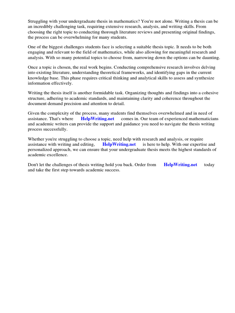 Undergraduate Thesis Topics in Mathematics | PDF | Thesis | Mathematics