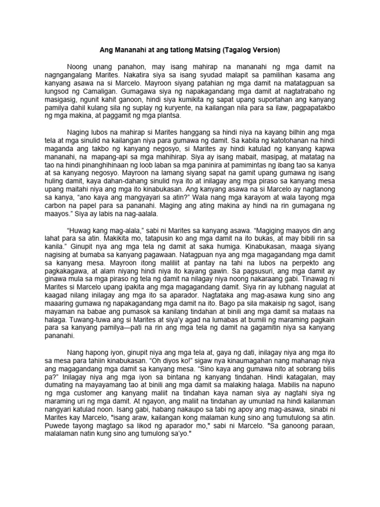 Ang Mananahi at Ang Tatlong Matsing | PDF