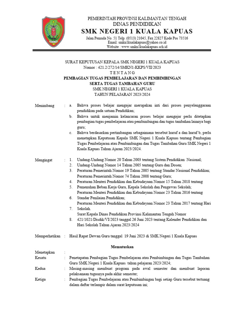 SK Pembagian Tugas Mengajar 2023-2024 Oke-1-2 8 | PDF