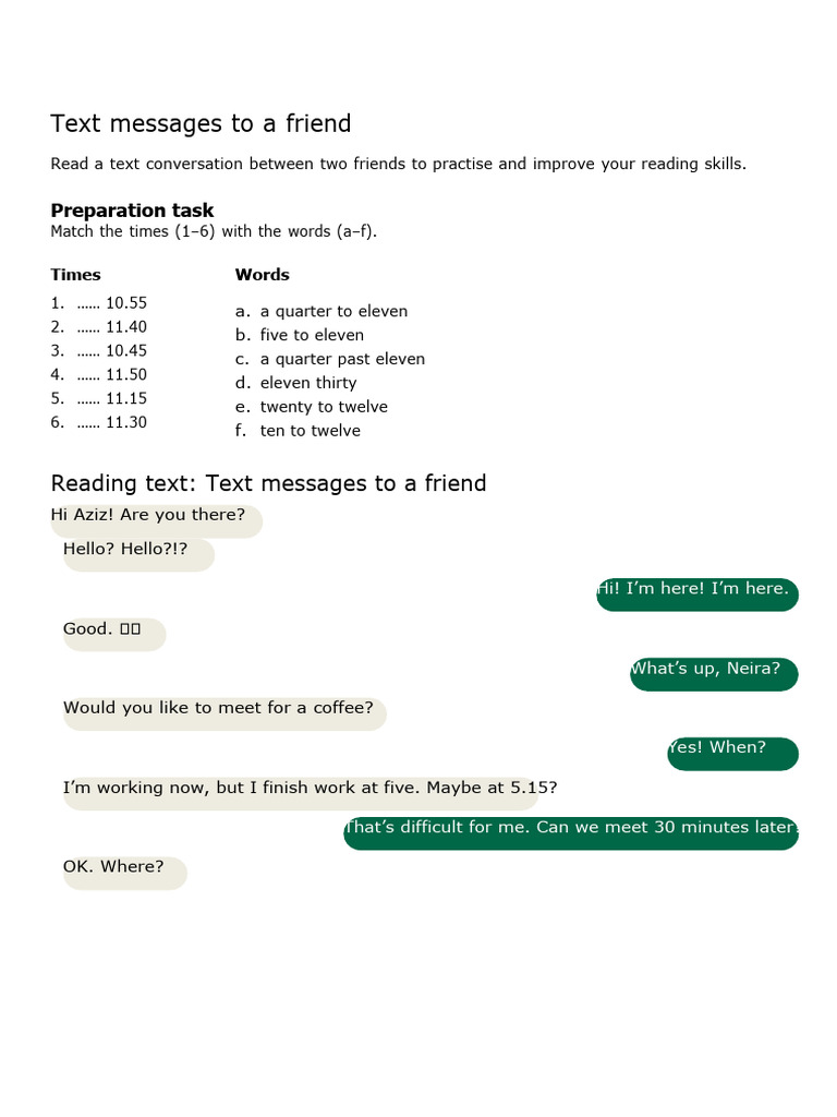 LearnEnglish-Reading-A1-Text-messages-to-a-friend | PDF