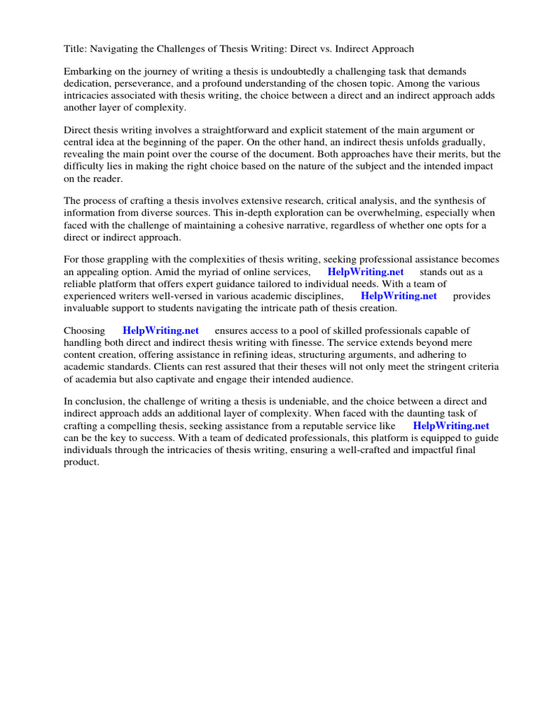 Thesis Writing: Direct vs Indirect Approach | PDF | Thesis | Essays