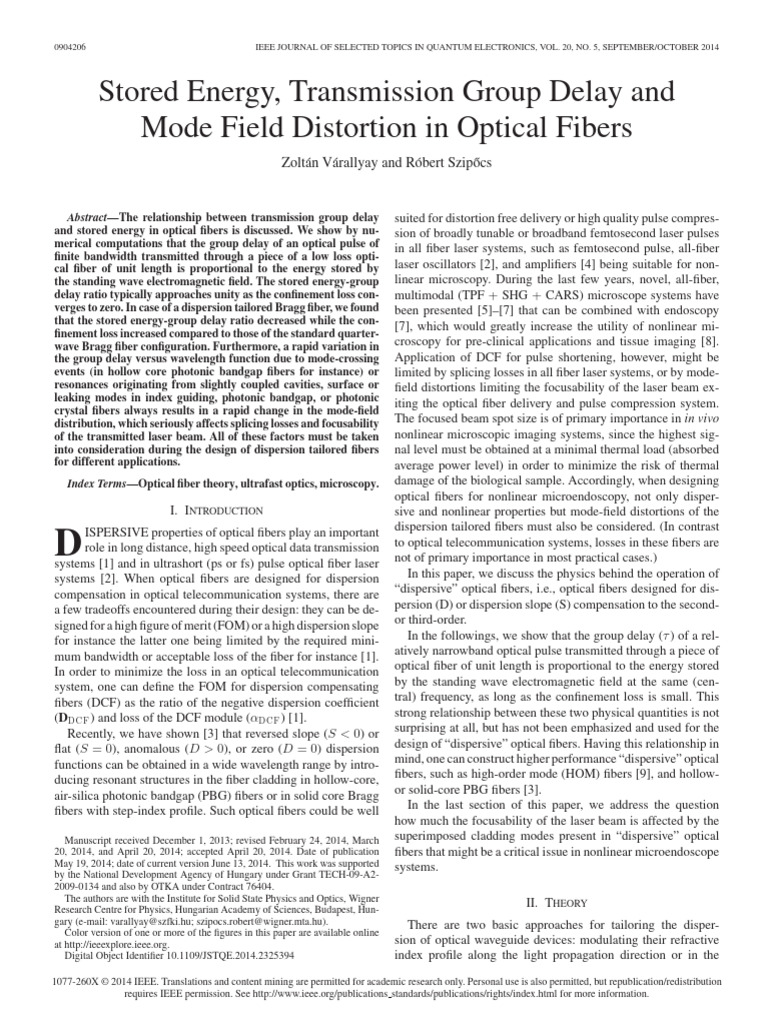 Stored Energy Transmission Group Delay and Mode Field Distortion | PDF ...