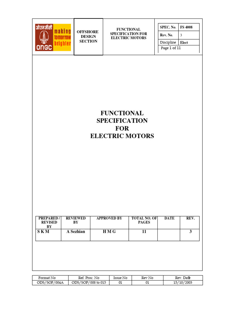 FS 4008 Electric Motor, Rev-3 | Download Free PDF | Specification (Technical Standard ...