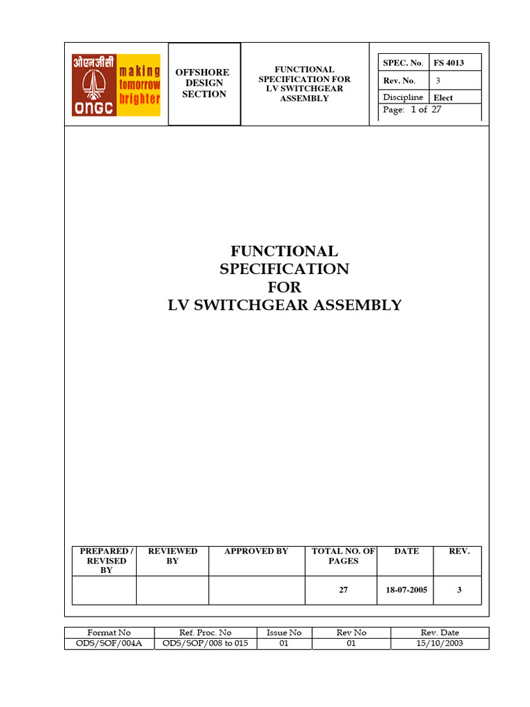 FS 4013 Rev-3 LV Switchgear | PDF | Electrical Wiring | Switch