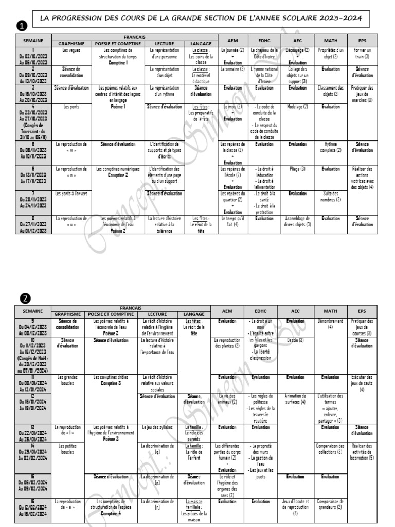 Programme Grande Section 2023-2024 | PDF