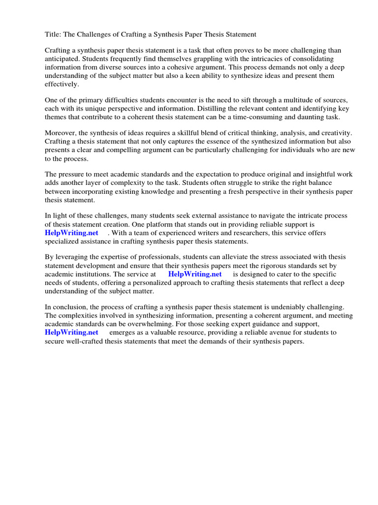 Synthesis Paper Thesis Statement | PDF | Essays | Apa Style