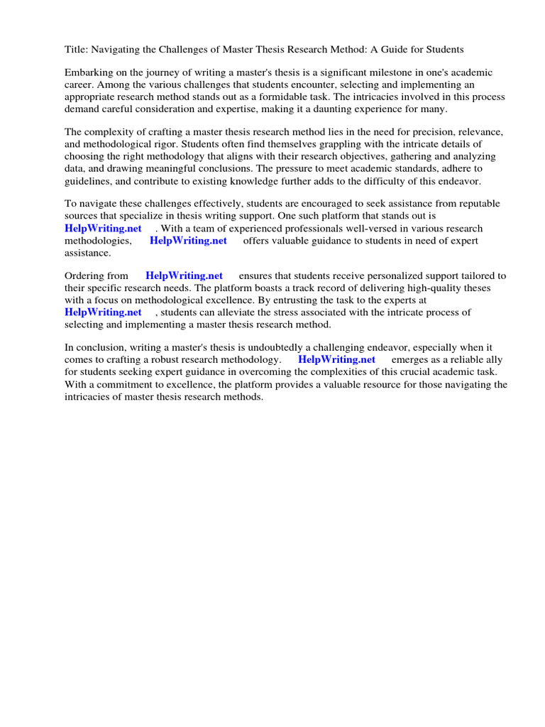 Master Thesis Research Method | PDF | Methodology | Thesis
