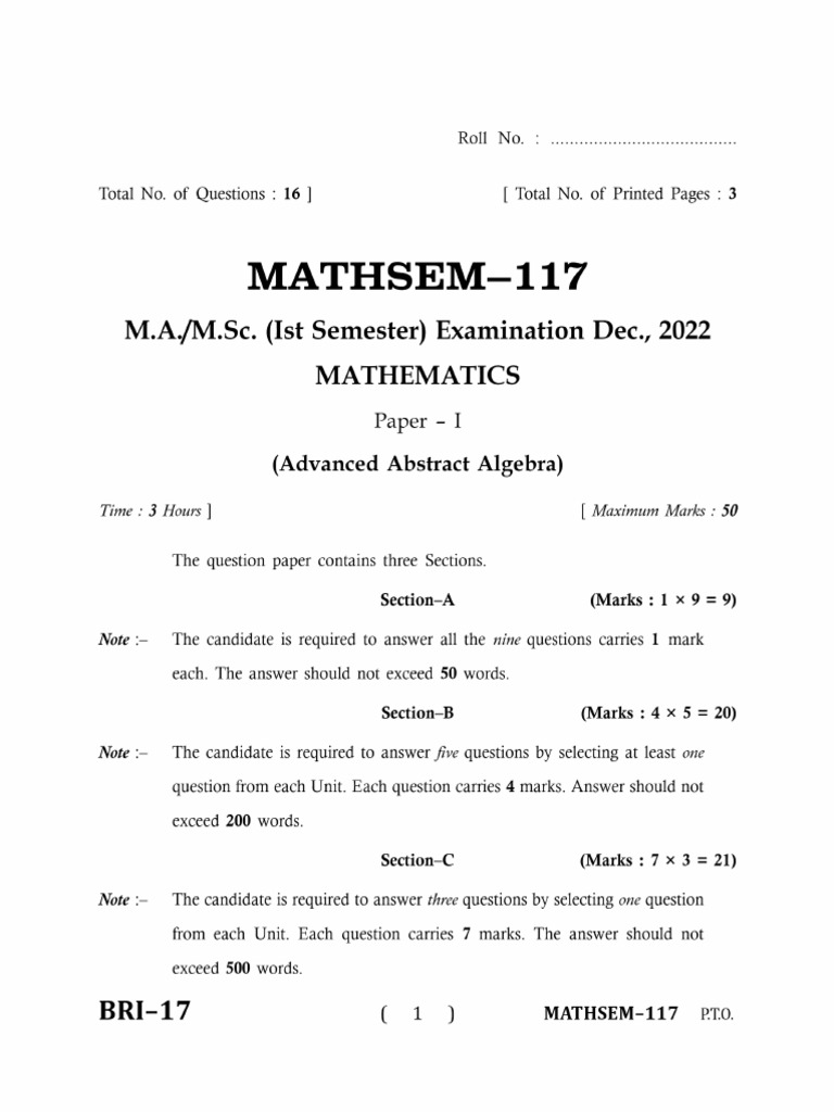 Abstract algebra question paper | PDF