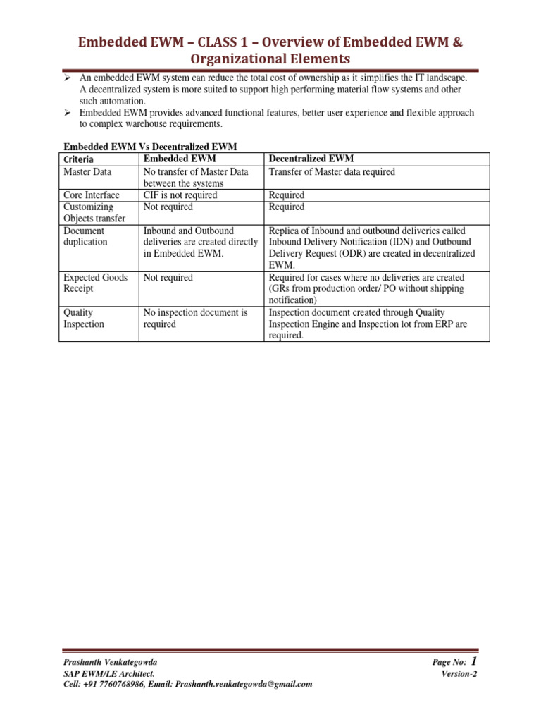 Embedded EWM CLASS 1 - Overview of Embedded EWM - Organizational ...
