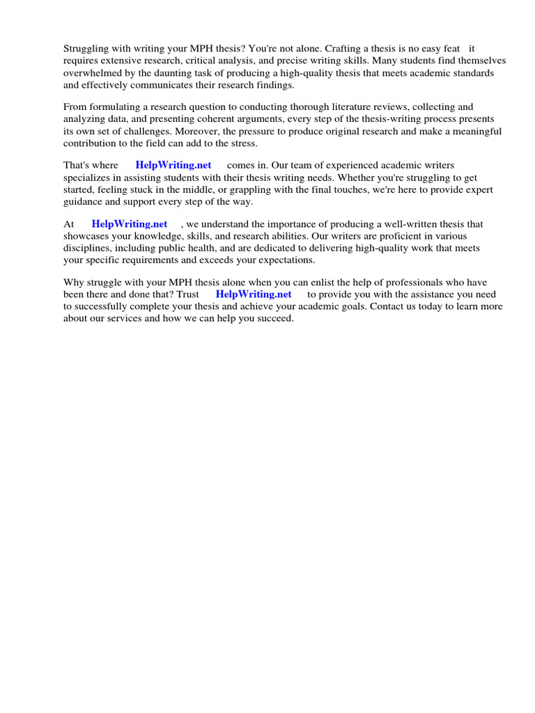 MPH Thesis Sample | Download Free PDF | Thesis | Hygiene