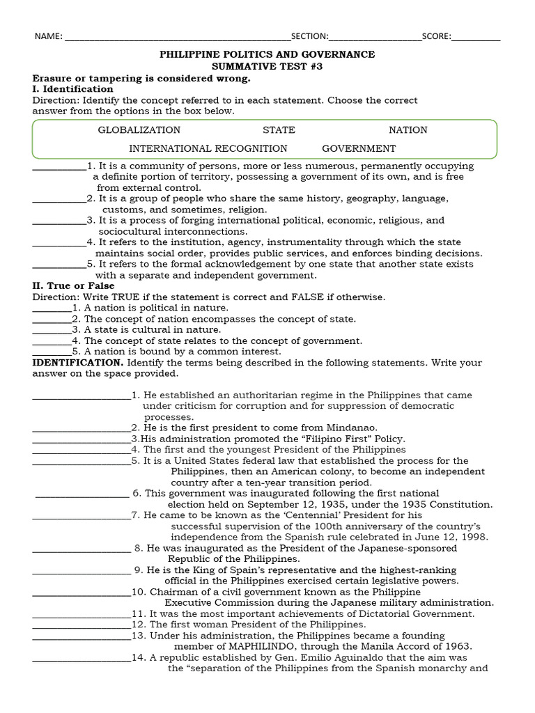 PPG 3RD Summative Test 1ST Quarter | PDF | President Of The Philippines ...