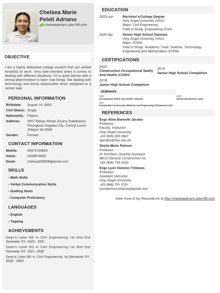 Chelsea Marie Adriano Resume 4 | PDF | Bachelor Of Science