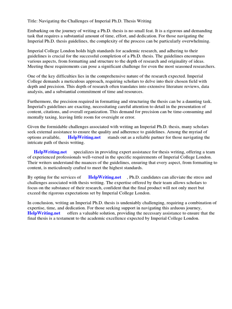 Imperial Phd Thesis Guidelines | PDF | Thesis | Doctor Of Philosophy