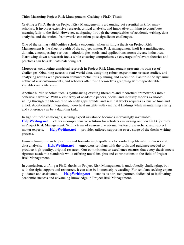 Project Risk Management PHD Thesis | PDF | Risk | Risk Management
