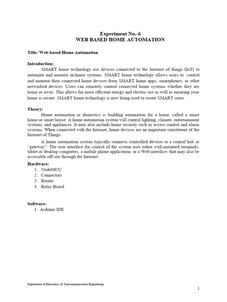 Experiment 6 | PDF | Home Automation | Wi Fi