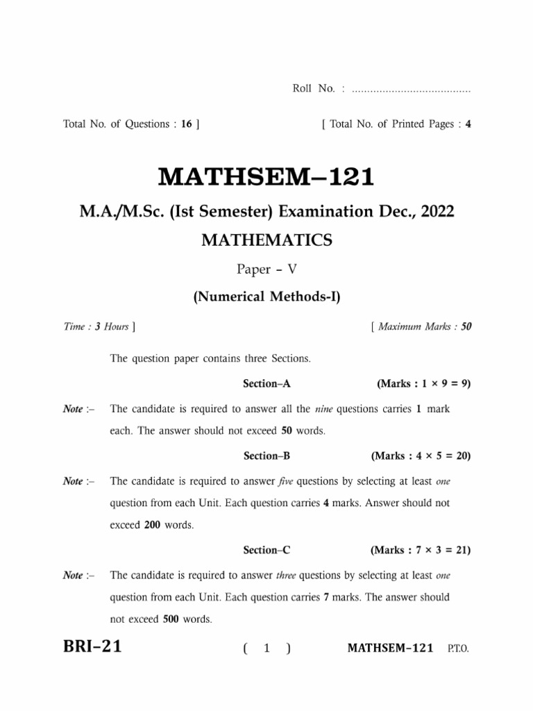 Numerical Methods Question Paper | PDF