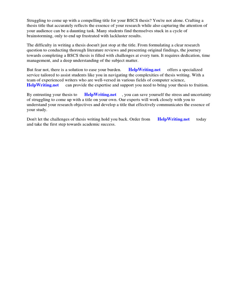 Bscs Thesis Title Generator | PDF | Essays | Thesis
